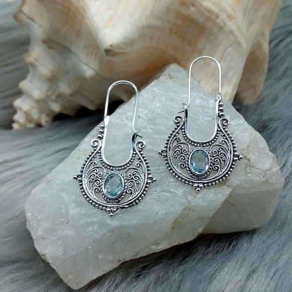 Jewelry | New Silver Tone Filigree With Aqua Faceted Stone | Poshmark